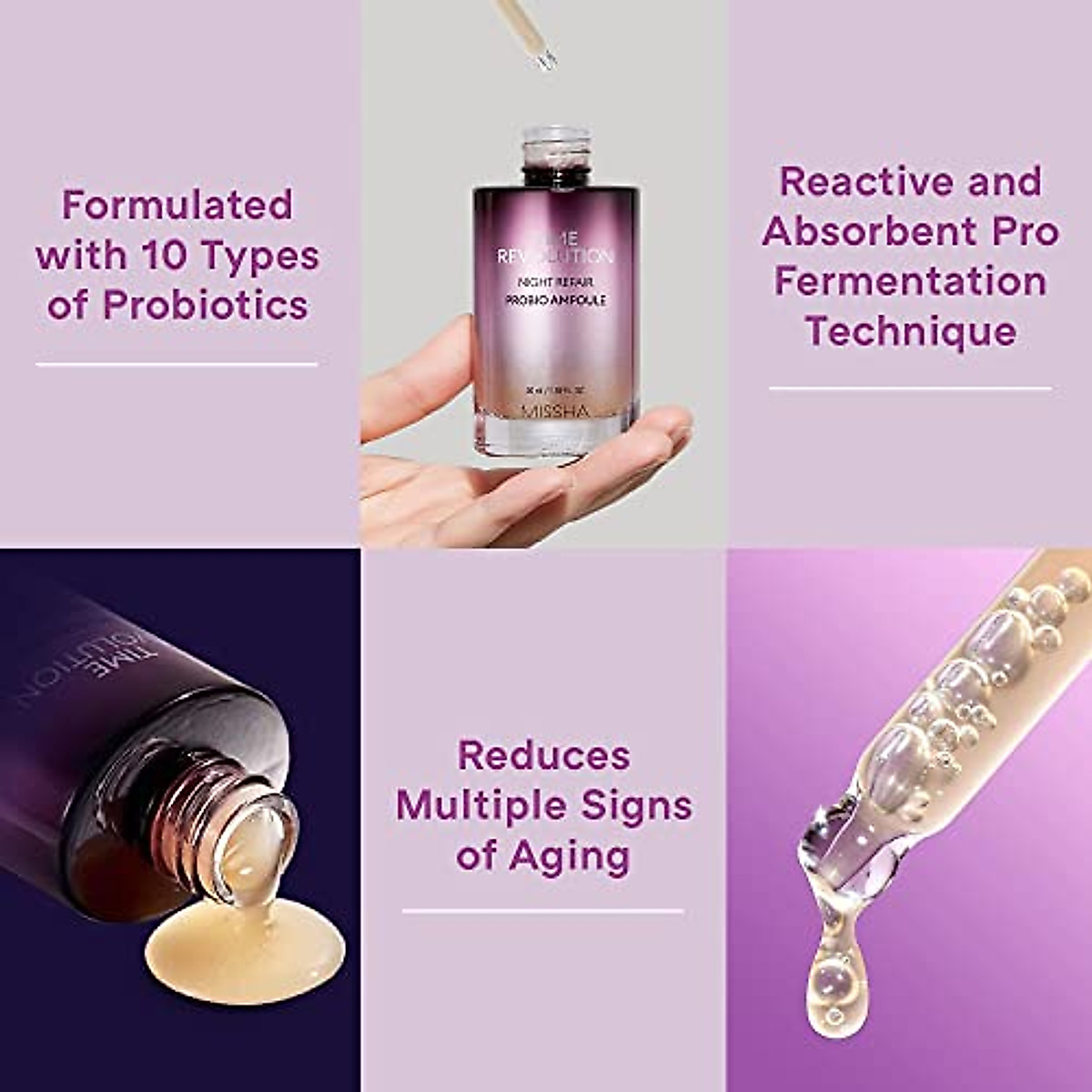 MISSHA Time Revolution Night Repair Probio Face Serum Ampoule (1.69 Fl Oz) -Intense Hydration, Probiotic Strength, Clear Complexion, Wrinkle Improvement, and Enhanced Elasticity