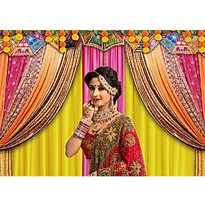 INRUI Indian Traditional Photography Background Diwali Pooja Colorful Curtain Decorations Indian Bridal Shower Wedding Party Photo Backdrop (7x5FT)