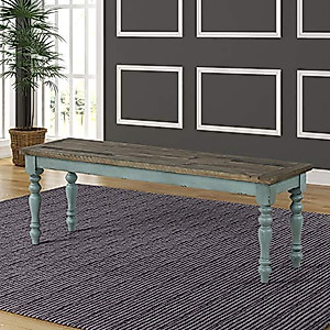 Roundhill Furniture Prato Two-Tone Wood Upholstered Dining Bench, Blue