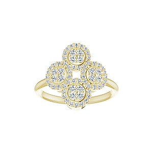 Solid 14k Yellow Gold 1/2 Cttw Diamond Clover Ring Band (.50 Cttw) (Width = 14.3mm) - Size 5