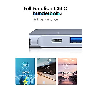 LENTION USB C Hub with 100W PD + 40Gbps USB C Port, 4K HDMI, 2 USB 3.0 and SD/Micro SD Card Reader Compatible 2022-2016 MacBook Pro 13/15/16, New Mac Air, Stable Driver Adapter (CB-CS64, Space Gray)