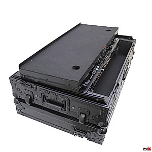 ProX XS-DDJ1000 WLTBL LED ATA Flight Case for Pioneer DDJ-1000 FLX6 SX3 DJ Controller with Laptop Shelf 1U Rack Space Wheels and LED - Black
