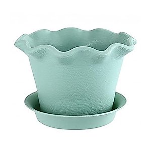 Outdoor Indoor Garden Plant Pots Resin Green Succulent Plants Flowerpot with Tray Bonsai Pots Flower Pot Planter with a Saucer Tray Garden Home Office Cafe Decor Plant Pot Container