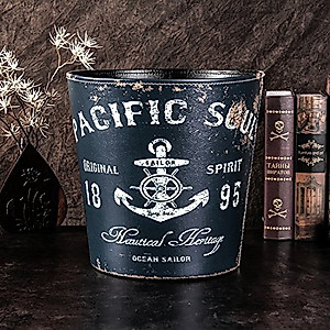 Scakbyer Trash Can, 10L/2.64Gallon British Style Trash Bin Household Uncovered Garbage Can Decoration(Boat Anchor Pattern) - Pattern-1