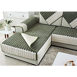 vctops Soft Corduroy Sofa Couch Cover, Plaid Sectional Couch Covers, Non-Slip Sofa Slipcover for Dogs Cats Kids(Dark Green,36"x36")