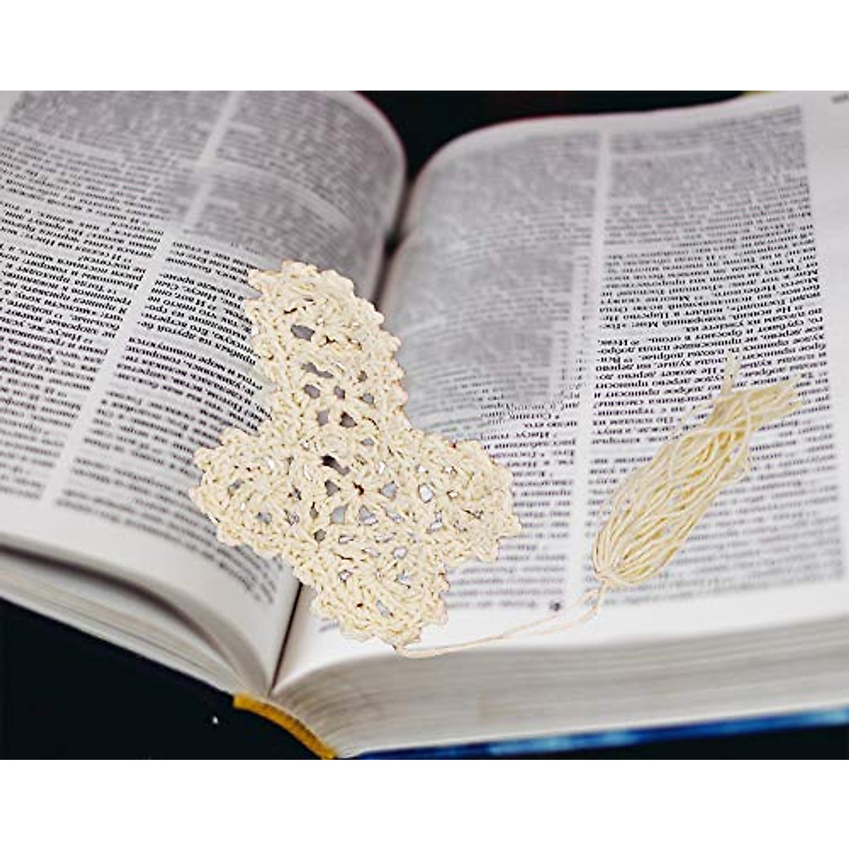 Home-X Ivory Crocheted Cross Bookmarks with Tassel-Religious Church Gifts and Bible Study Supplies-Set of 10-4"H x 3"W