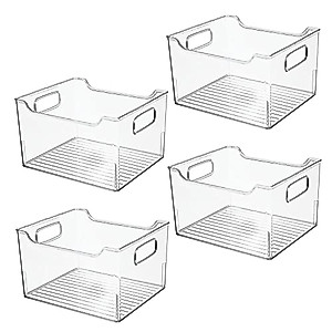 mDesign Large Deep Plastic Storage Bin with Handle for Bathroom/Vanity Organization - Countertop Makeup Organizer - Organization for Shelf, Cabinet, and Closet Decor - Ligne Collection, 4 Pack, Clear