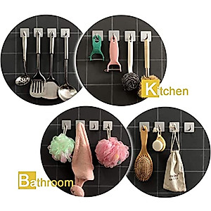 TKMENGY Self Adhesive Hooks, Stick on Hooks Holder for Tea Towel Robe Coat Kitchen Bathrooms,Stainless Steel Sticky Wall Hooks,Waterproof and Rustproof, 4 Pack (Silver)