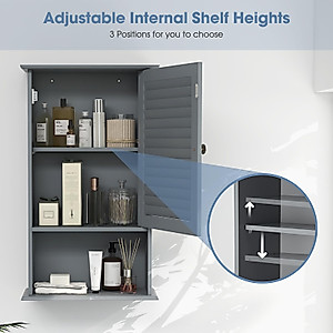 Safeplus Bathroom Wall Cabinet, Medicine Cabinet with Adjustable Shelves, Ideal for Bathroom, Kitchen, Living Room ﻿ (Grey, BA7597)