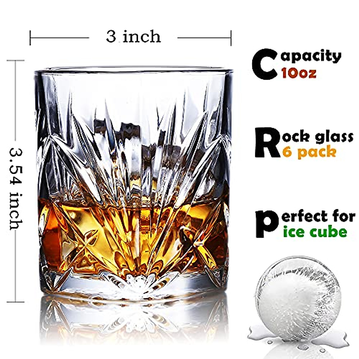 Whiskey Glasses Set of 6-10oz Premium Crystal Whiskey Glass, Rock Style Old Fashioned Glass For Drinking Scotch, Bourbon, Cognac, Irish Whisky and Old Fashioned Cocktails