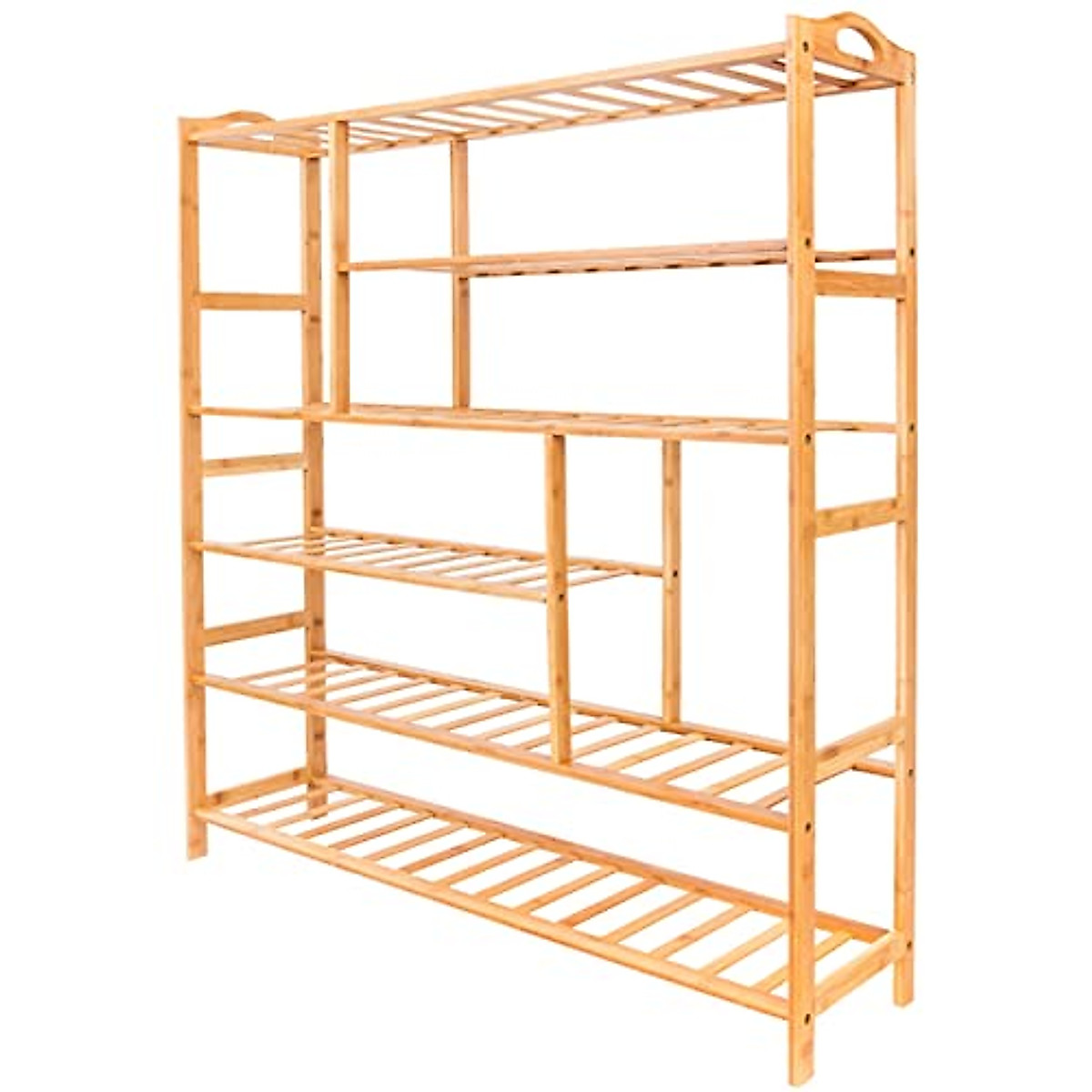 6-Tier Shoe Rack Organizer, Free Standing Bamboo Shoe Rack with Boot Organizer, Multifunctional Shoe Storage Shelf for Entryway, Shoe Storage Organizer Unit for Hallway, Living Room, Display Stand