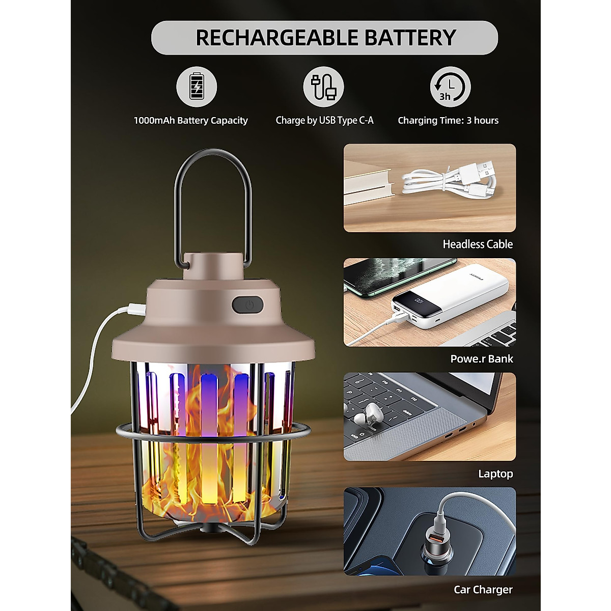 Bug Zapper Outdoor Camping Lamp with Mosquito Zapper Versatile Portable & Rechargeable Flying Insect Killer Lantern IPX4 Waterproof Indoor and Outdoor Mosquito Zapper for RVs, Camping, Home, Patio 2PC