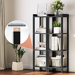 HOOBRO Small Bookcase, Industrial Style Bookshelf for Narrow Spaces, 4-Tier Square Book Shelf Stand, Easy to Install, Wooden Storage Rack Display Shelf, Corner Shelf for Living Room, Black BK08CJ01