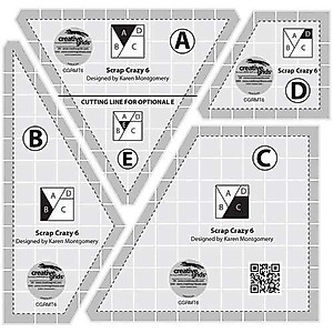 Creative Grids Scrap Crazy 6 Templates Quilt Ruler 4pc Set - CGRMT6