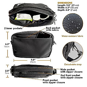RMMOORORO Water Resistant Messenger Bag With Detachable Strap Crossbody Sling Purse Multi Pockets for hiking travel sports Black
