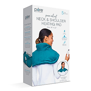 Pure Enrichment® PureRelief® Neck & Shoulder Heating Pad - 4 Heat Settings, Auto Shut-Off, Universal Fit, Magnet Closure, Soft Micromink, Storage Bag, 5-Year Warranty, Machine Wash (Turquoise Blue)