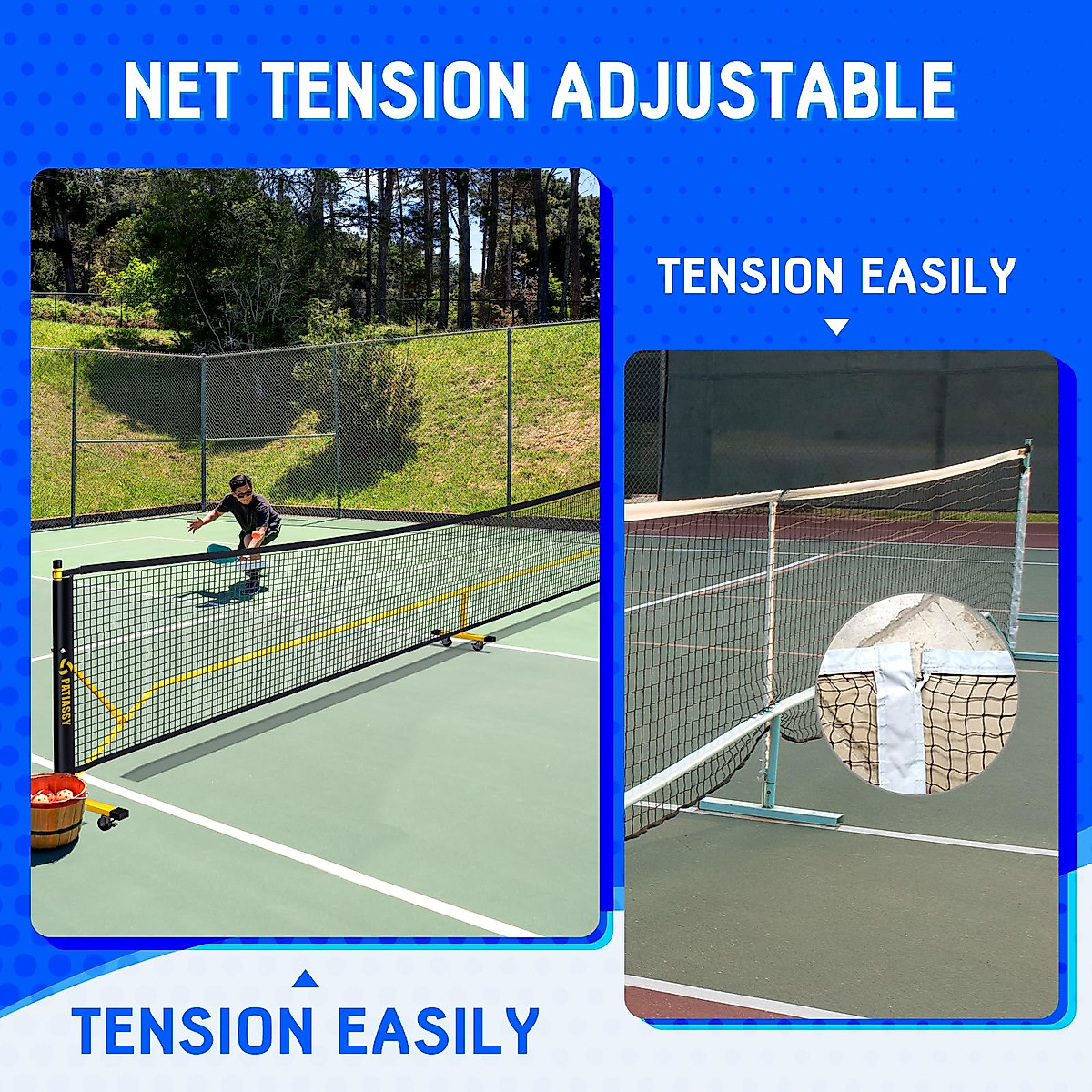 Patiassy Pickleball Net Set with Wheels and Pickleball Court Marking Kit 22 FT Regulation Size Portable Pickleball Nets with Net Tension Adjuster, 8 Sandbags for Outdoor Indoor Driveway