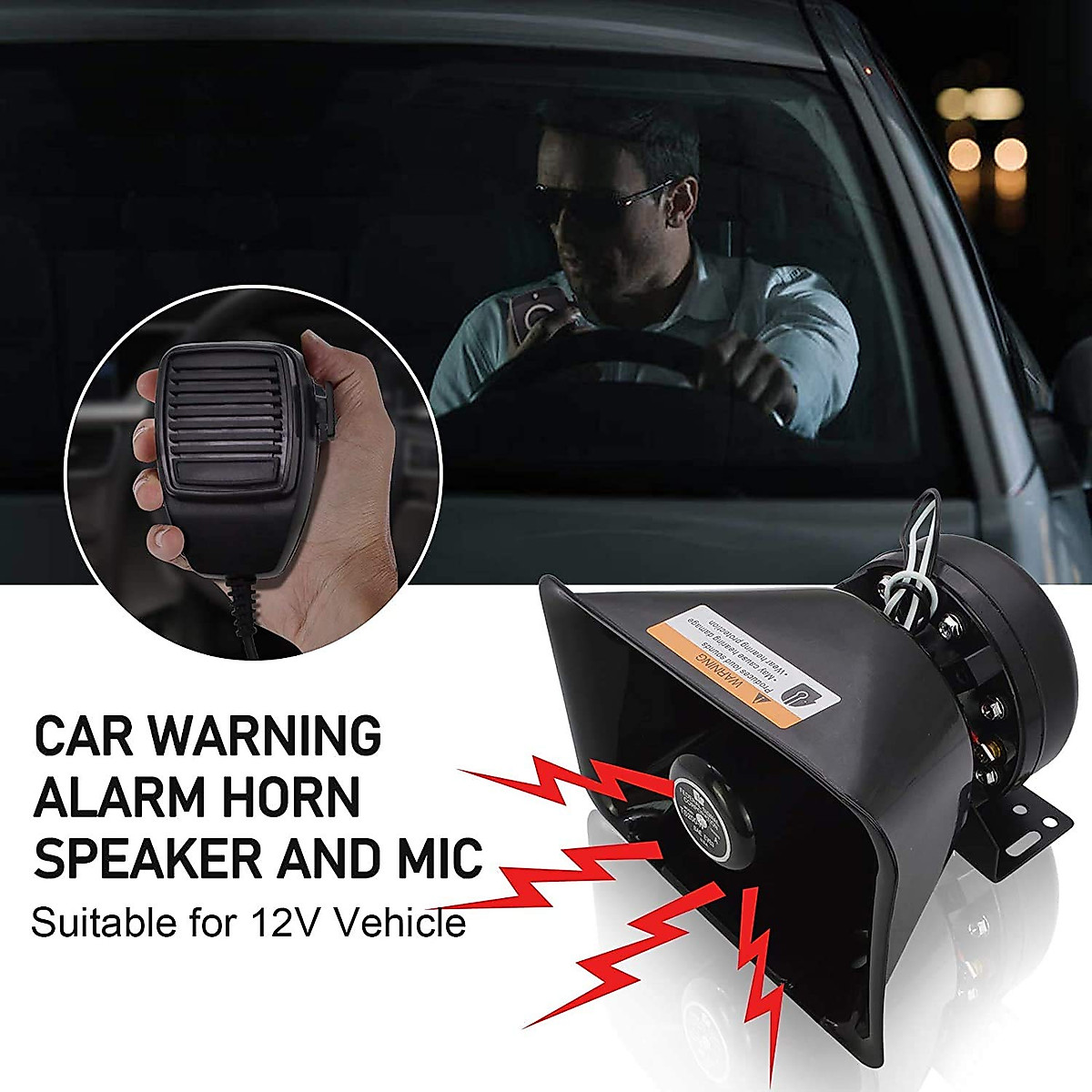 Police Siren Speaker - DC 12V 200w Car PA System kit with emergency siren horn Speaker loud 9 sound Wired Handheld Microphone Loudspeaker Emergency Siren Electronic For vehicles Truck UTV ATV