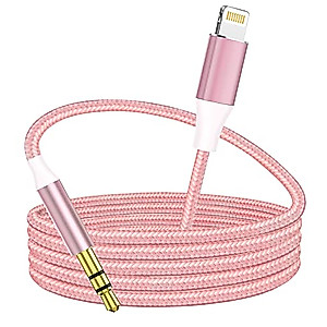 Hatuge Lightning to 3.5mm Aux Cable, Apple MFi Certified Headphone Audio Jack Cord Compatible with iPhone 14 13 12 11 XS XR X SE 8 7 6 5 iPad/iPod to Car Stereo, Speaker (Pink)