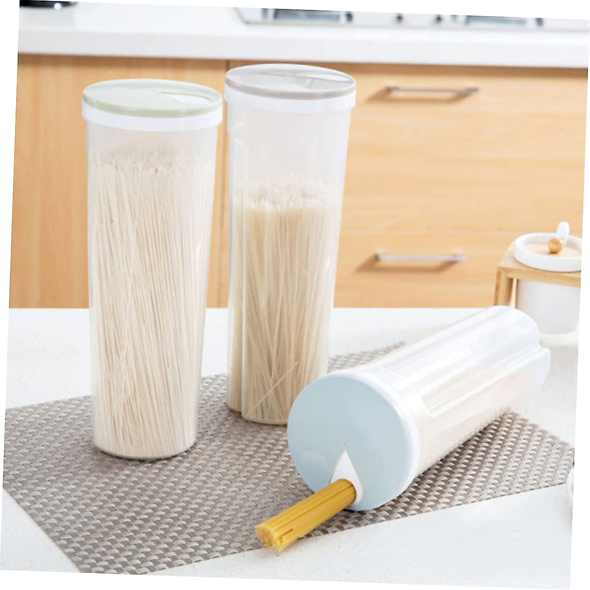 KICHOUSE Container Blue Pasta Tall Noodle Jar Beans Spaghetti Airtight Plastic for Food Containers Holder Cereal Kitchen Noodles Lid Multifunction Sealed Nuts Utensils Storage With Clear