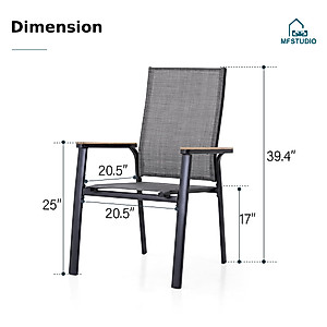 MFSTUDIO Outdoor Patio Dining Chairs, 2 PCS Aluminum Patio Dining Sling Chair, Patio Chairs with Wood-Like Armrest & Wider Seat for Deck Backyard Garden, Grey