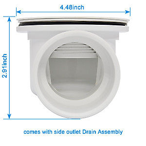 Low Profile Shower Drain, 1.5" Side Outlet Drain Assembly with Perforated Strainer, for 1.5" Replacement Shower Base PVC Drain and Side Outlet Drain