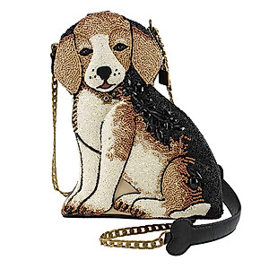 Mary Frances Regal Beagle Beaded Puppy Dog Handbag, Brown