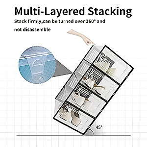 JOCHER 12 Pack Shoe Storage Boxes Black,Clear Plastic Stackable Shoes Organizer for Closet,Sneaker Storage Bins with Lids,Shoe Storage Containers for Under Bed,Entryway,Closet Floor,Space Saving