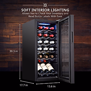 Ivation 18 Bottle Compressor Wine Cooler Refrigerator | Large Freestanding Wine Cellar For Red, White, Champagne or Sparkling Wine | 41f-64f Digital Temperature Control Fridge Glass Door Black