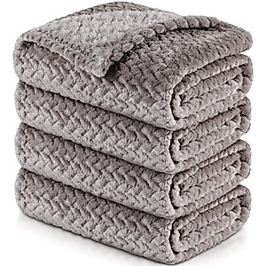 4 Pcs Baby Blankets Toddler Blanket Flannel Fuzzy Plush Flannel Fleece Baby Blankets Soft Warm Throw Crib Blanket, Nursery Swaddling Blankets for Girls Boys Kids Bedding, Gray, 26 x 32 Inch