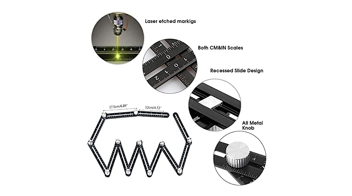 Multi Angle Measuring Ruler 12-Side Alloy Angle Finder Template Tool 12 ...