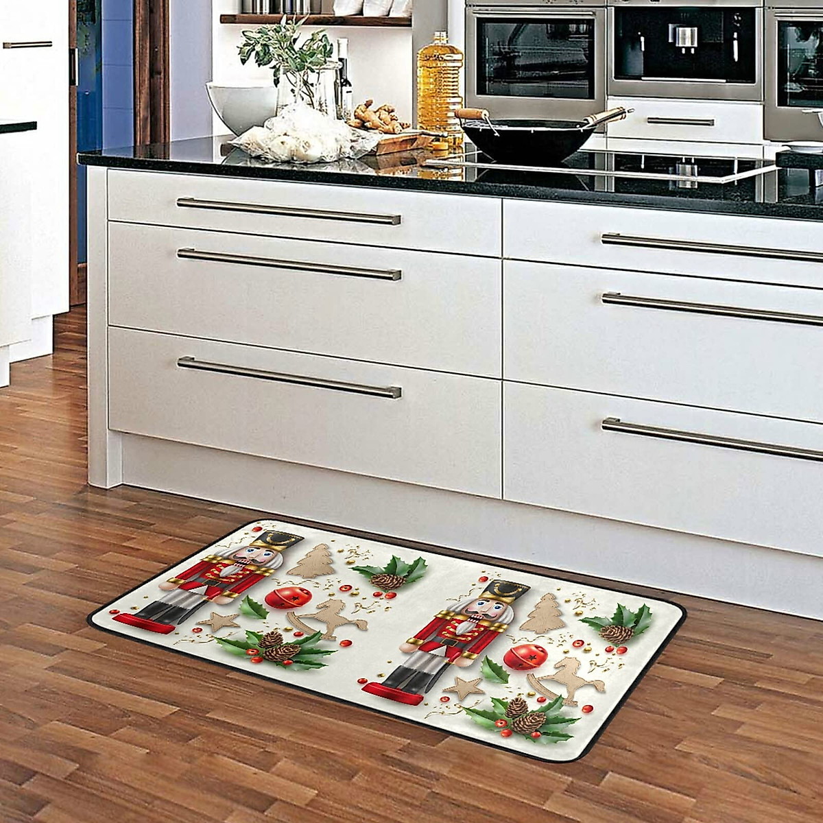 SLHKPNS Kitchen Mat Cute Nutcracker Christmas Non-Slip,Cherry Red Kitchen Rugs Comfort Runner Doormat 39x20 Inch Soft Floor Mat for Home Decor