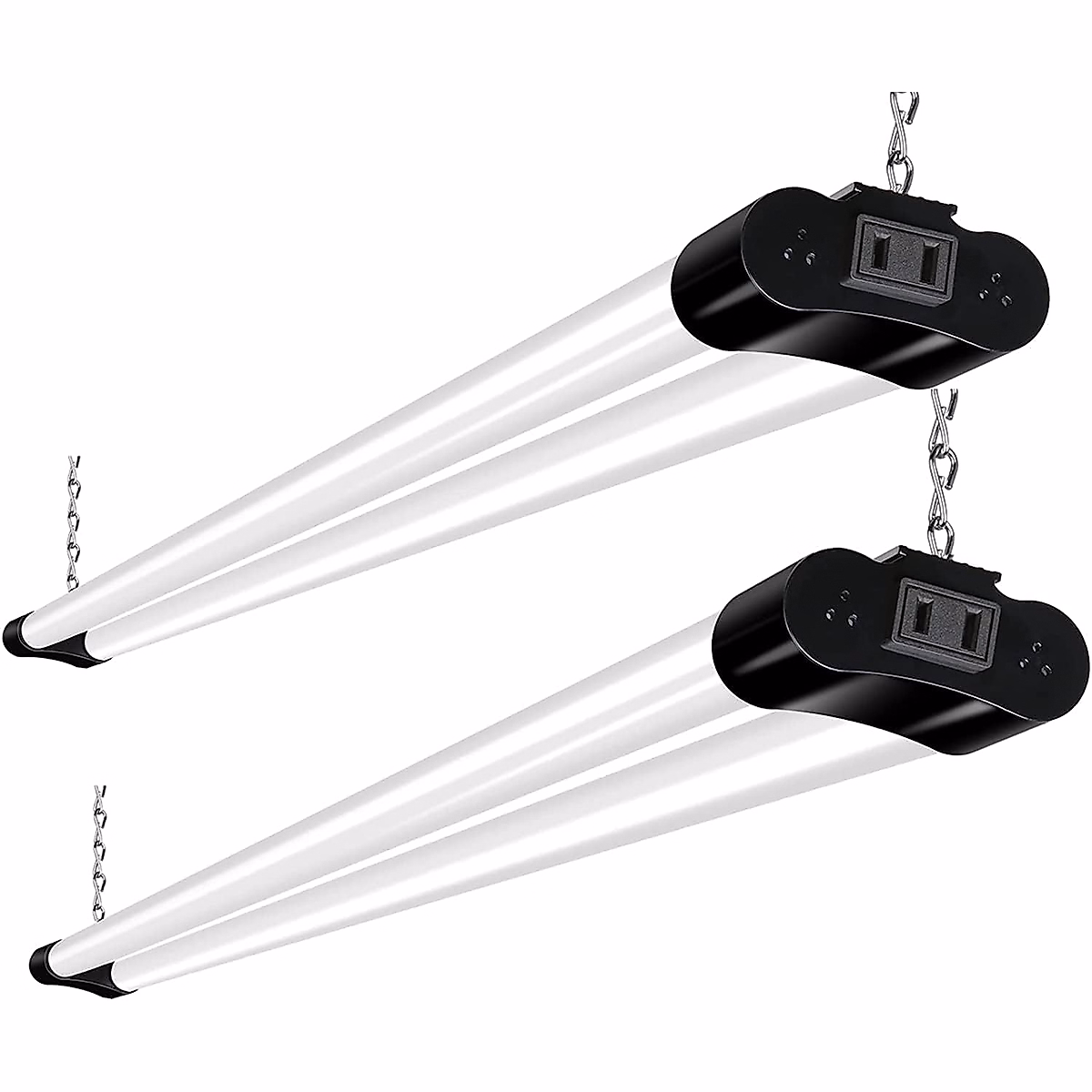 hykolity 2 Pack 4FT Linkable LED Shop Light for Garage, 4400lm, 4FT 42W Utility Light Fixture, 5000K Daylight LED Workbench Light with Plug, Hanging or Surface Mount, Black - ETL