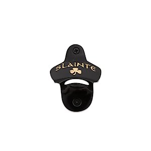 Exclusively Irish Wall Mounted Bottle Opener Made of Brass - Irish Caps Remover for Bar or Kitchen(Slainte Shamrock), Black/Gold