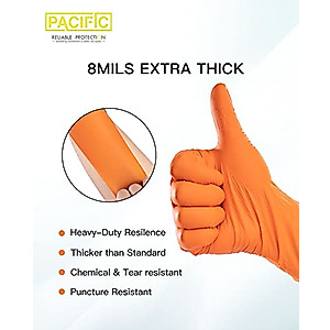 PACIFIC PPE Strength Nitrile Industrial Orange Gloves, 8 Mil, Diamond Texture Disposable Heavy-Duty, Powder Free, Large, 100 Count