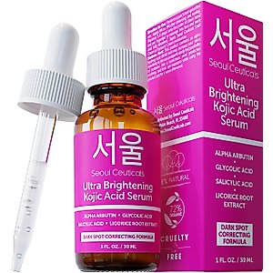 SeoulCeuticals Korean Skin Care Kojic Acid Serum Alpha Arbutin Serum – Dark Spot Remover Corrector Glycolic Acid Serum + Salicylic Acid K Beauty 1oz