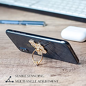 [2 Packs] Butterfly Glitter Bling Bling Phone Ring Holder, Sparkle Phone Ring Grip Artificial Diamond Stand,Rhinestone Cell Finger Ring for Phones,Pad