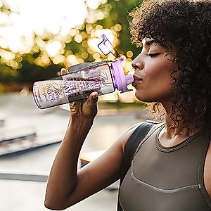 Christian Art Gifts Reusable Plastic Sports Water Bottle Wide Mouth BPA-Free w/Locking Flip-Top Lid and Carry Strap in Purple 28 oz. with Inspirational Bible Verse - Trust the Lord -Proverbs 3:5-6