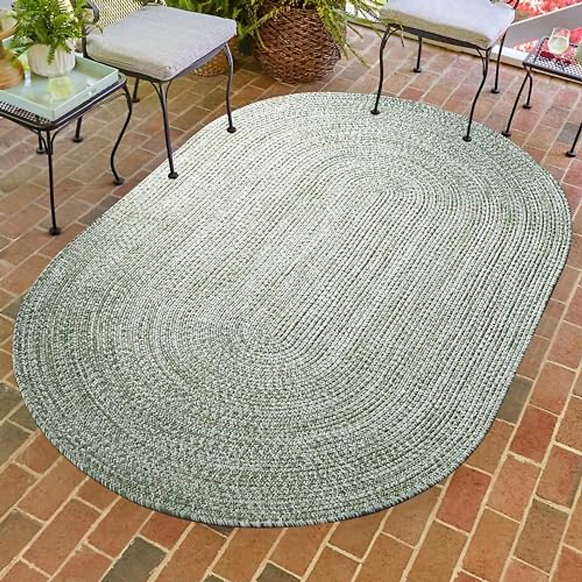 Superior Kinallen Reversible Braided Oval Indoor/Outdoor Area Rug for Living Room Bedroom Office Kitchen Dining Washable Rugs, 6' x 9', Green-White