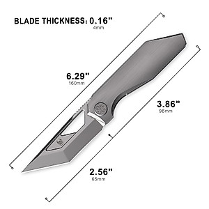 Cavol Knife Shimo Folding Knife,2.56" M390 Ceramic Coated Pocket Knife,3.86" Titanium Frame Lock Thumb Hole & Front Flipper Knife,2.91oz EDC Knife for Outdoor Camping Grey