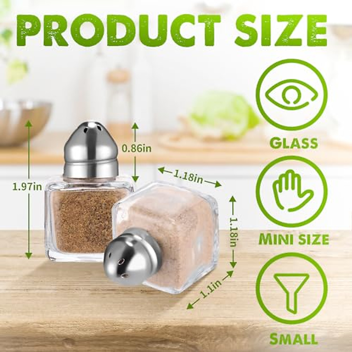 Maxcheck 150 Pcs Salt Pepper Shakers 0.5 oz Glass Spices Shaker with Sliver Tone Tops Clear Baking Soda Shaker Glass Spice Bottle for Wedding Party Restaurant Kitchen Travel Home (Cube)