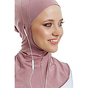 Headphone Hijab, Cotton Under Scarf Tube Cap, Ready to wear Muslim Accessories for Women (Powder)