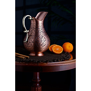 DEMMEX The Pitcher, 1mm Solid Copper Handmade Engraved Copper Pitcher Vessel Ayurveda Jug for Drinking Water, Moscow Mule, Cocktail (Matte-Engraved)