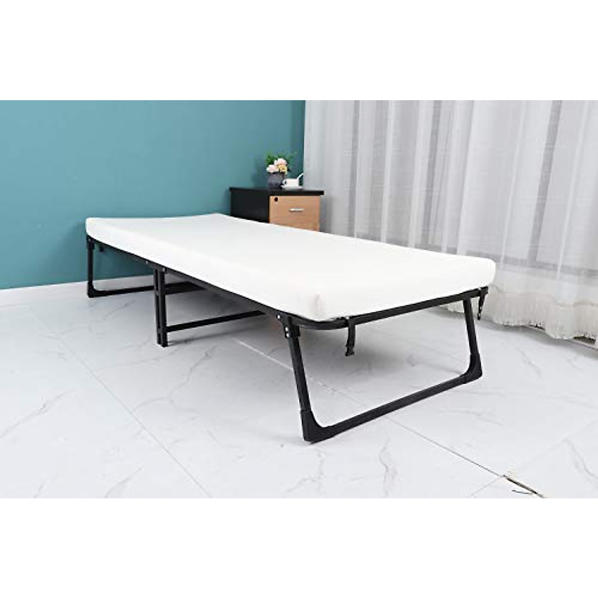 Folding Bed and Thick Memory Foam Mattress with Wheels Guest Beds 500 lbs Max Weight Capacity Bed (74.8x31.4x10.6 inch, 3 Fold Bed)