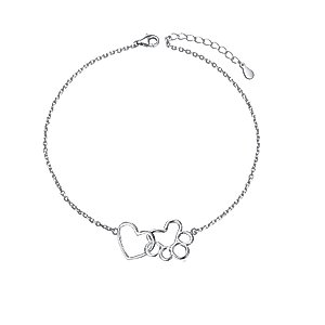 ONEFINITY Paw Print Bracelet Sterling Silver Dog Paw Bracelet Pet Cat Dog Paw Heart Jewelry for Women