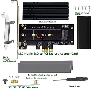 NVMe M.2 Adapter PCIe SSD to PCI-eX1/X4 / X8 / X16 Controller Expansion Card, M.2 (NGFF) SSD Pcie Adapter Converter Card with with Aluminum Heat Sink for M.2 (M Key) NVMe SSD 2280/2260/2242/2230
