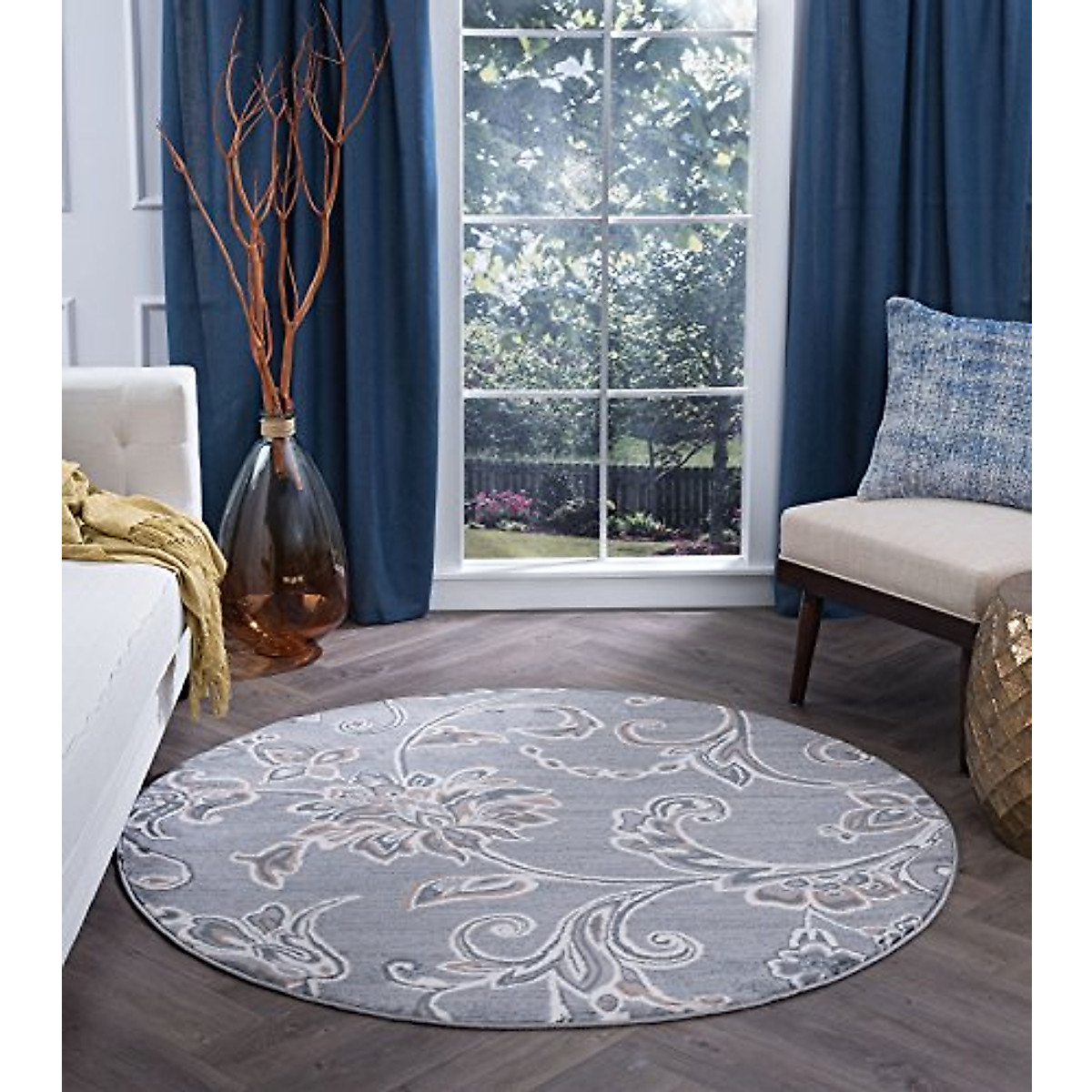Garland Transitional Floral Gray Round Area Rug, 5' Round