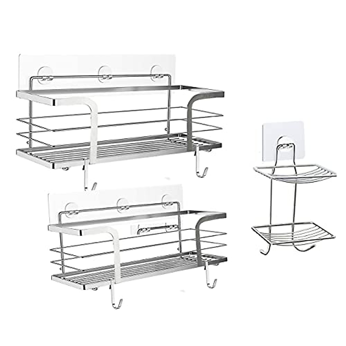 ProttyLife Shower Caddy, Shower Caddy Basket Shelf with Soap Holder,Adhesive Shower Organizer with Hooks,No Drilling SUS304 Rustproof Bathroom Shower Storage Organizer,Shower Shelves(Sliver)