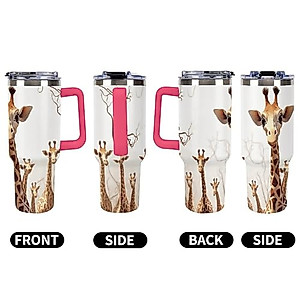 40 Oz Vacuum Tumbler with Light Rose Red Handle Leakproof Insulated Tumbler Cute Cartoon Funny Giraffes Stainless Steel Travel Mug with Lid And Straw Coffee Cup Cute Water Bottles Cup Holder Friendly