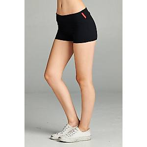 Emmalise Women's Active Yoga Shorts Low Rise Fold Over Workout Dance Pant (Large, 3Pk, Black)